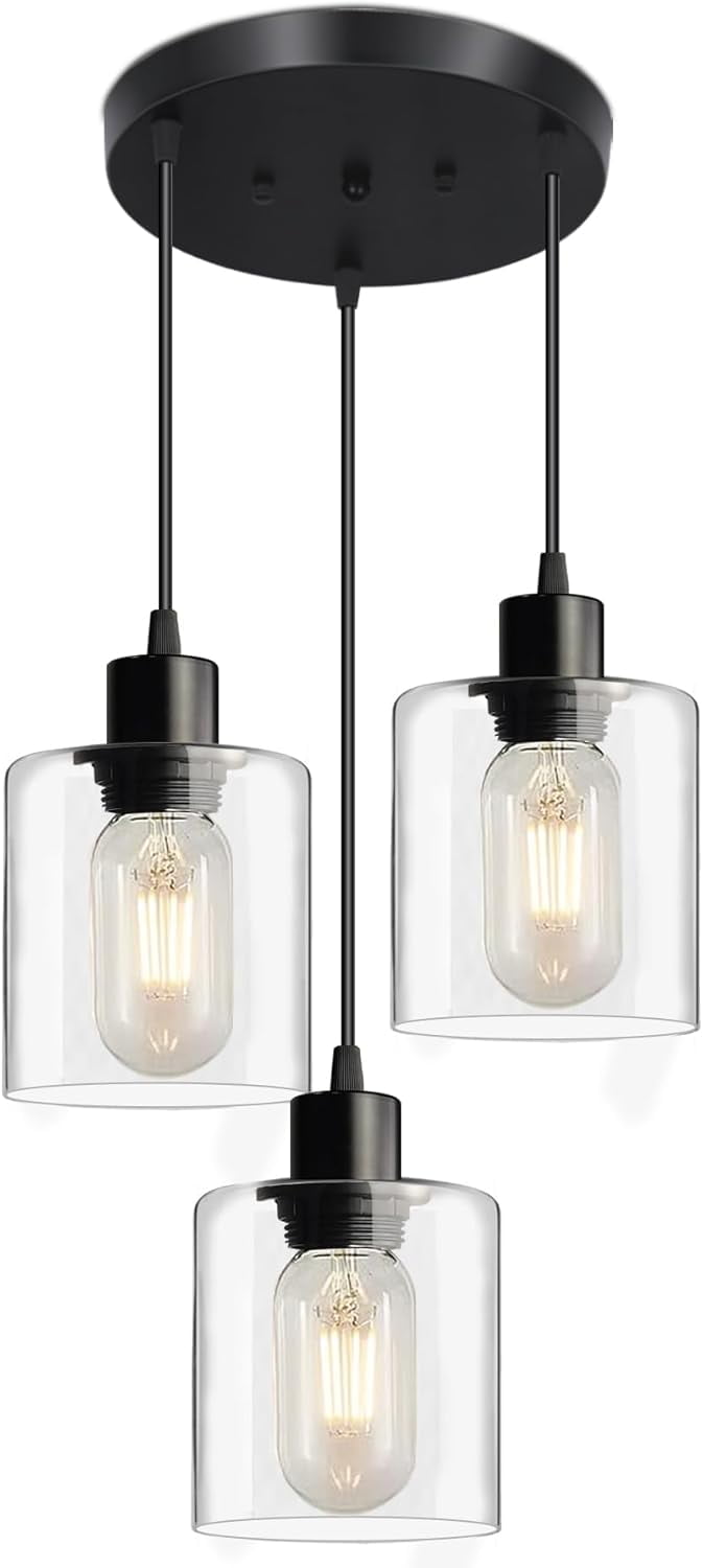 3-Light Pendant Light Fixtures,Farmhouse Pendant Lights Kitchen Island,Black Kitchen Pendant ...