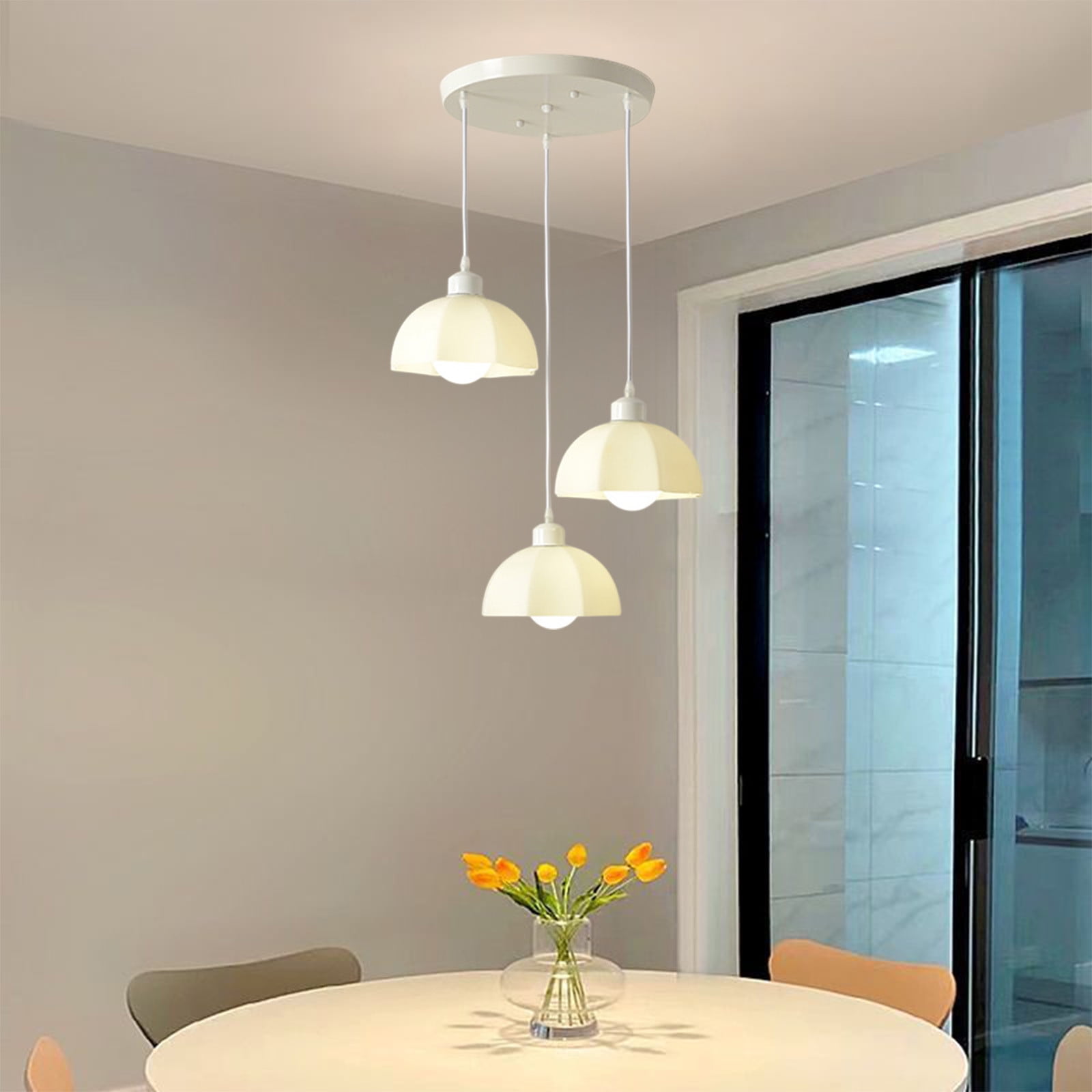 3-Light Pendant Lights Kitchen Island,Modern Glass Flower Shade ...