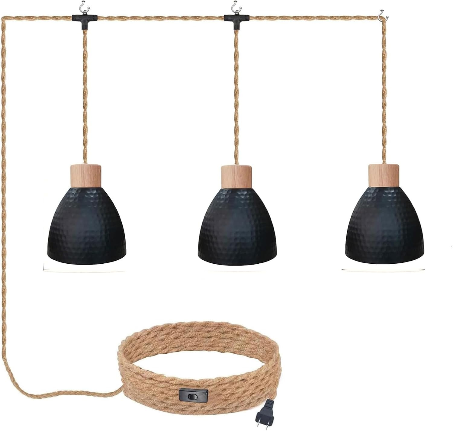 3-Light Plug in Pendant Light 22FT Industrial Hanging Lamp with Twisted ...