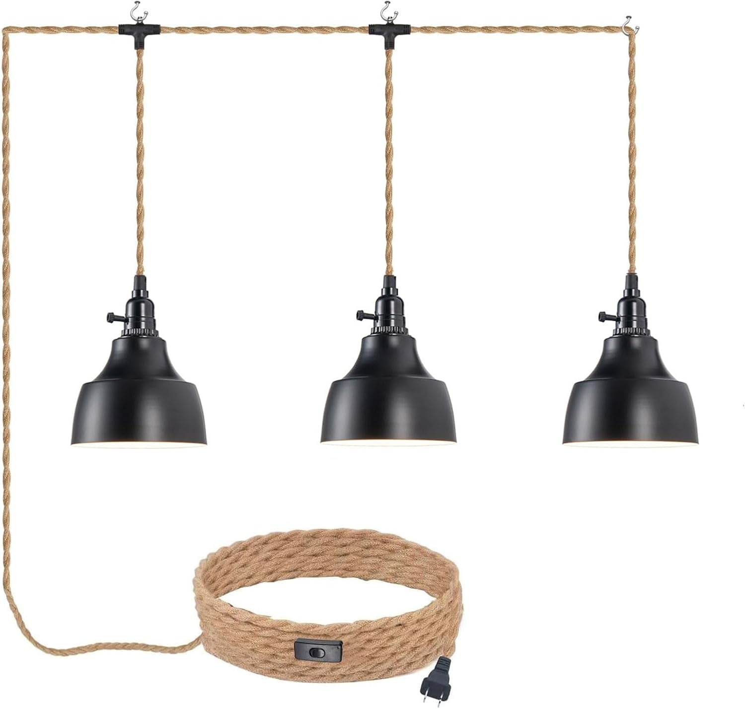 3 Light Plug in Pendant Light Cord 22FT Industrial Farmhouse Hanging ...