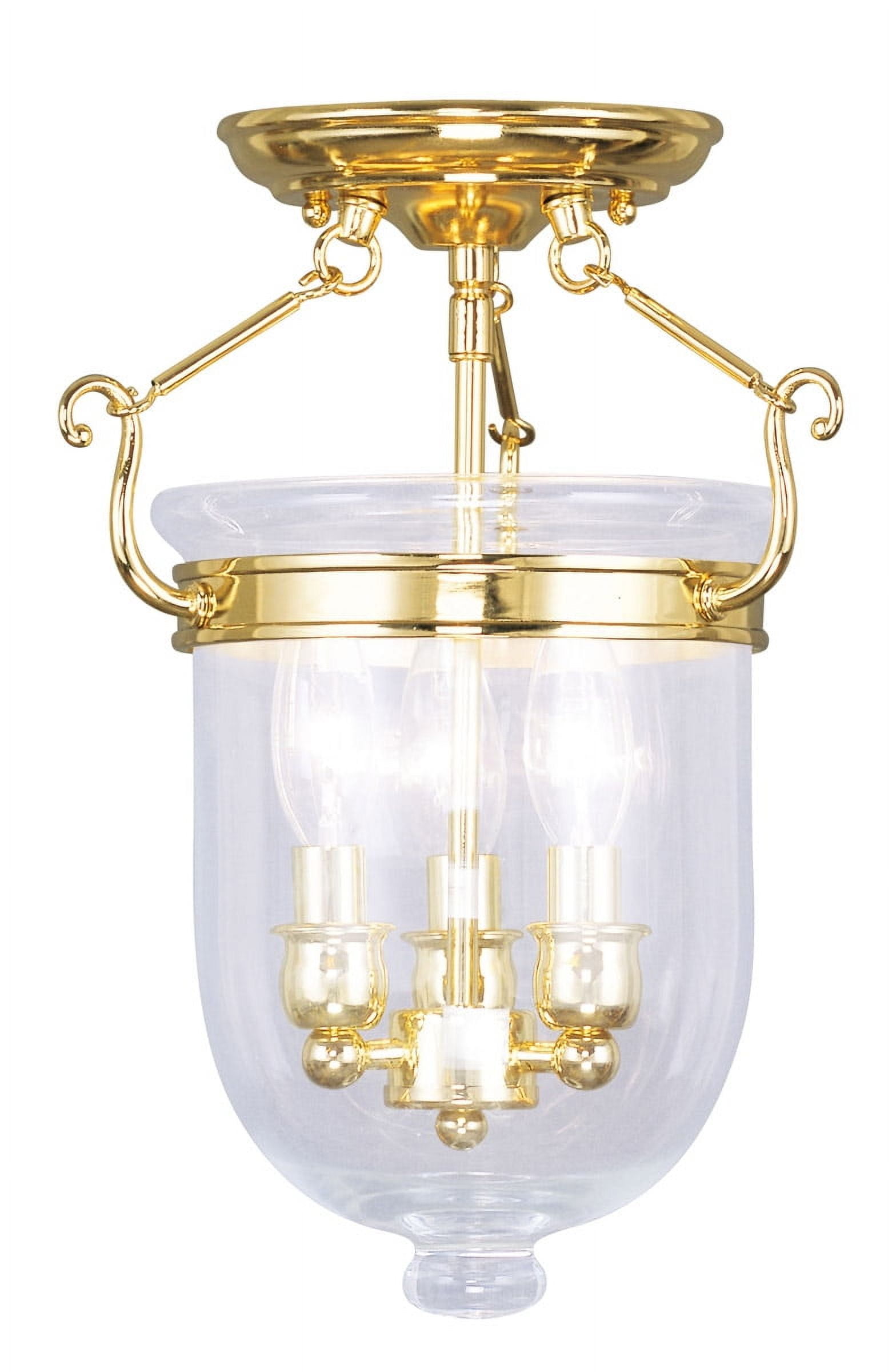 3 Light Polished Brass Ceiling Light fixture with Clear Glass Shade ...