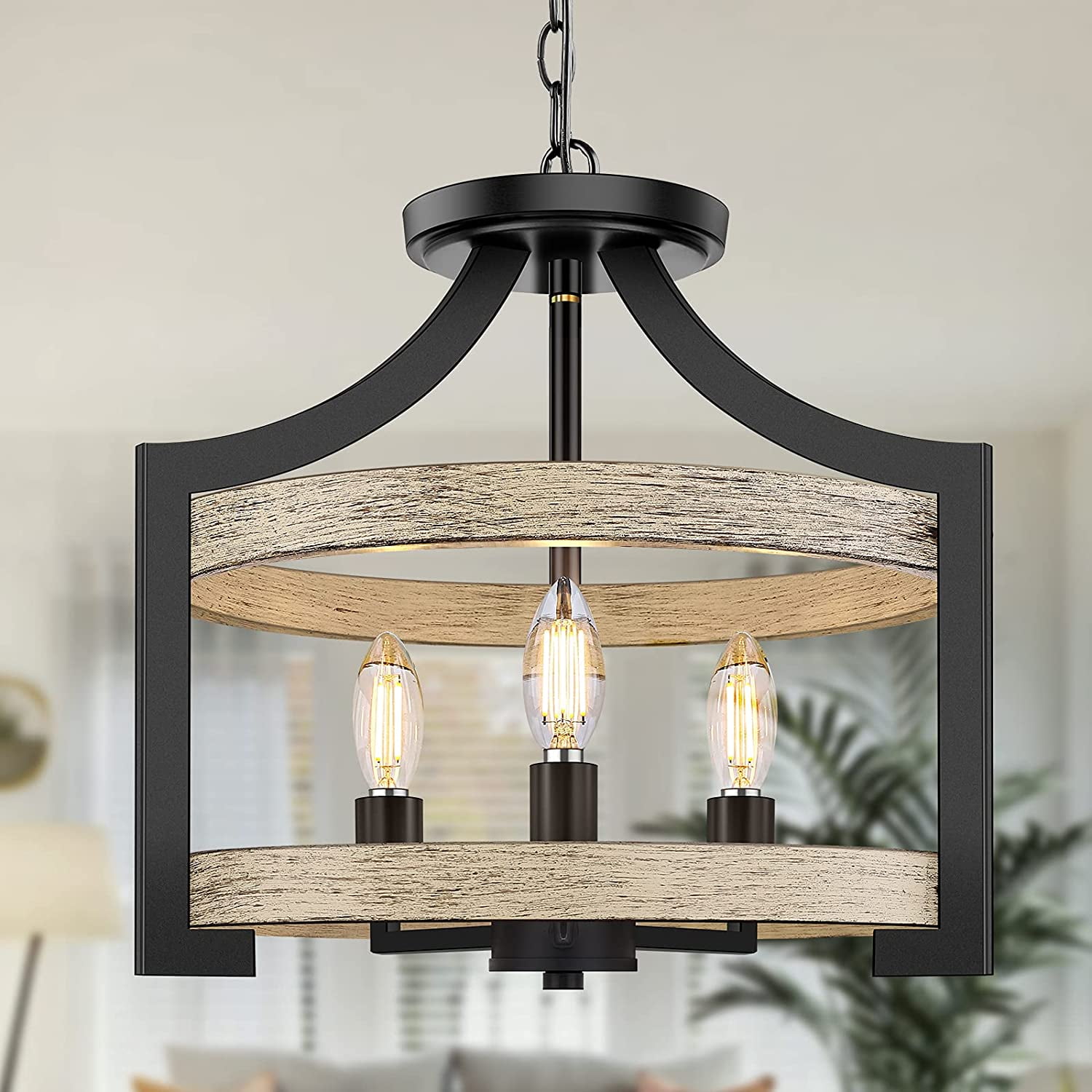 3-Light Rustic Farmhouse Pendant Hanging Light Adjustable Height Max ...