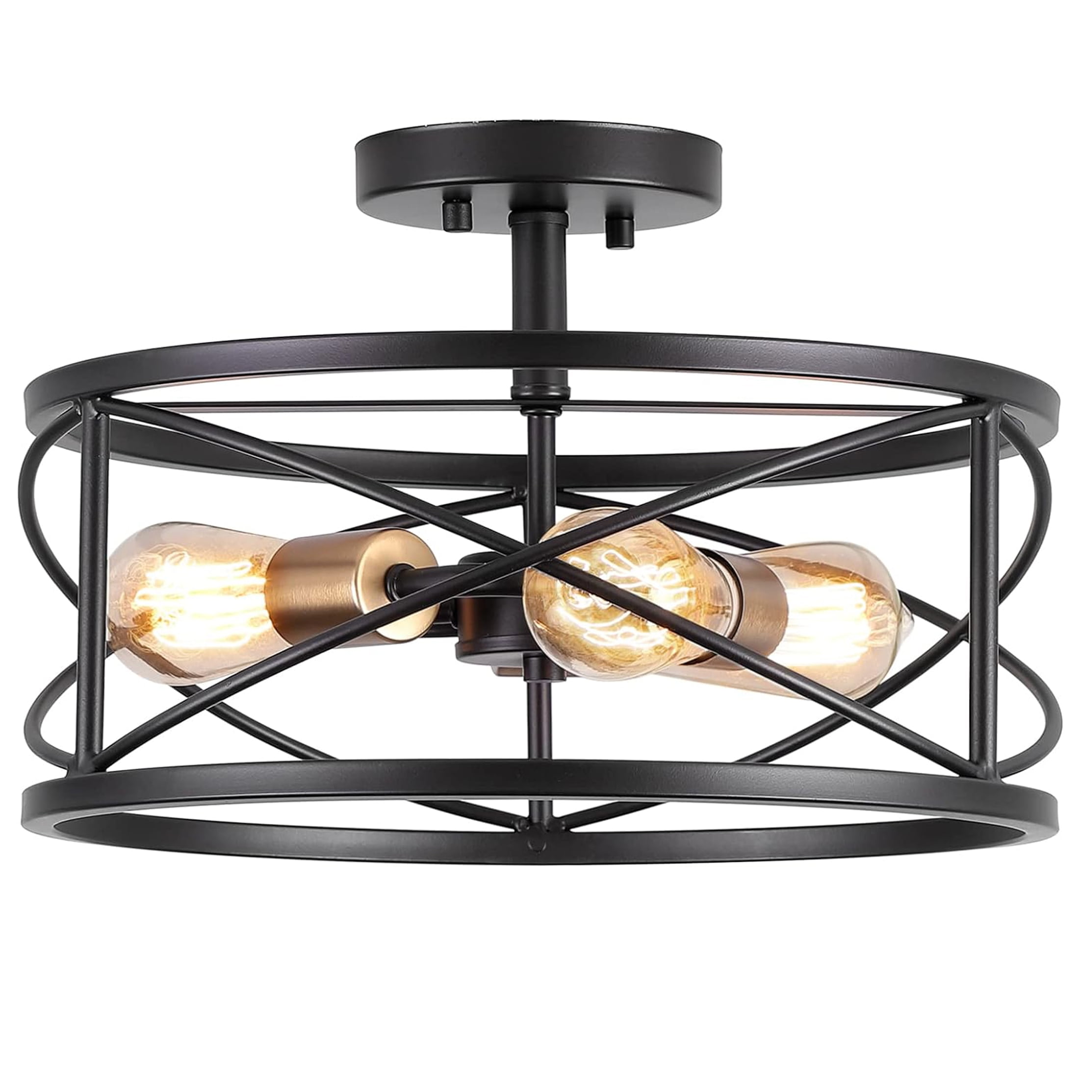3-Light Semi Flush Mount Ceiling Light, 14-inch Industrial Modern ...