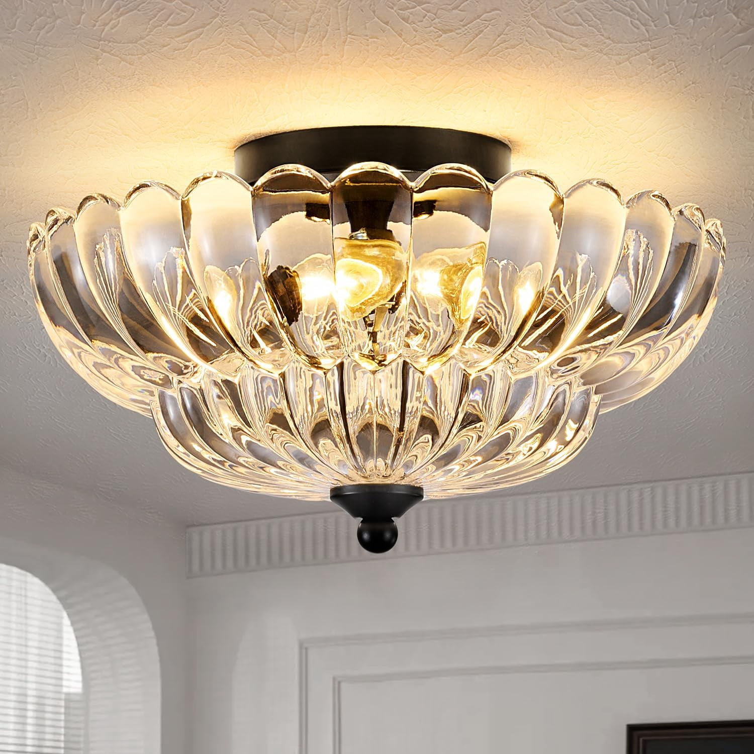3-Light Semi Flush Mount Ceiling Light Fixture, Vintage Crystal Glass ...