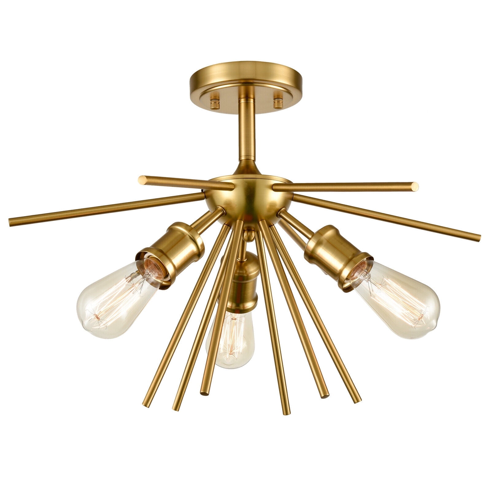 3-Light Sputnik Ceiling Light Brass Mid Century Semi Flush Mount ...