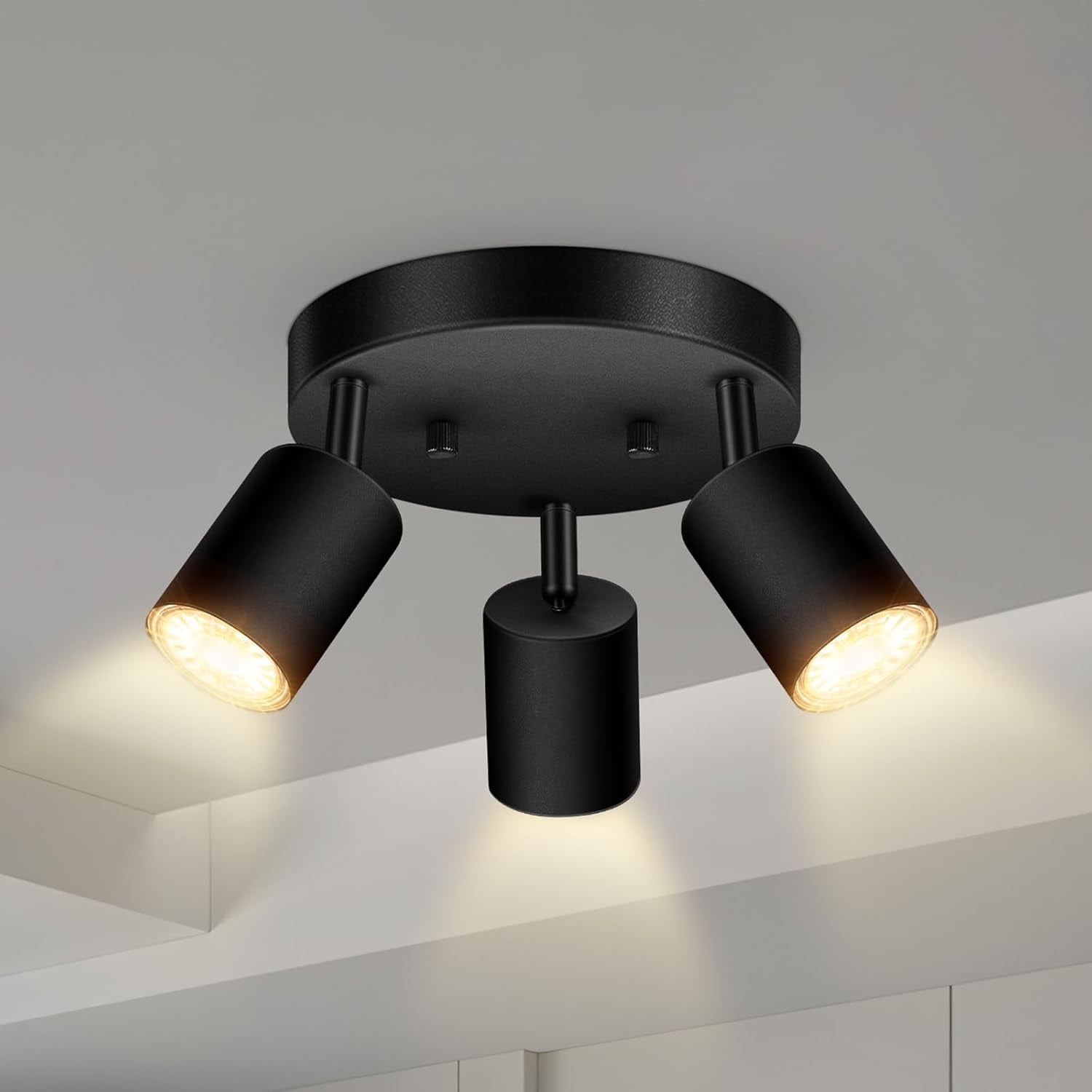 3 Light Track Lighting Fixtures Ceiling, Matte Black Round Directional ...