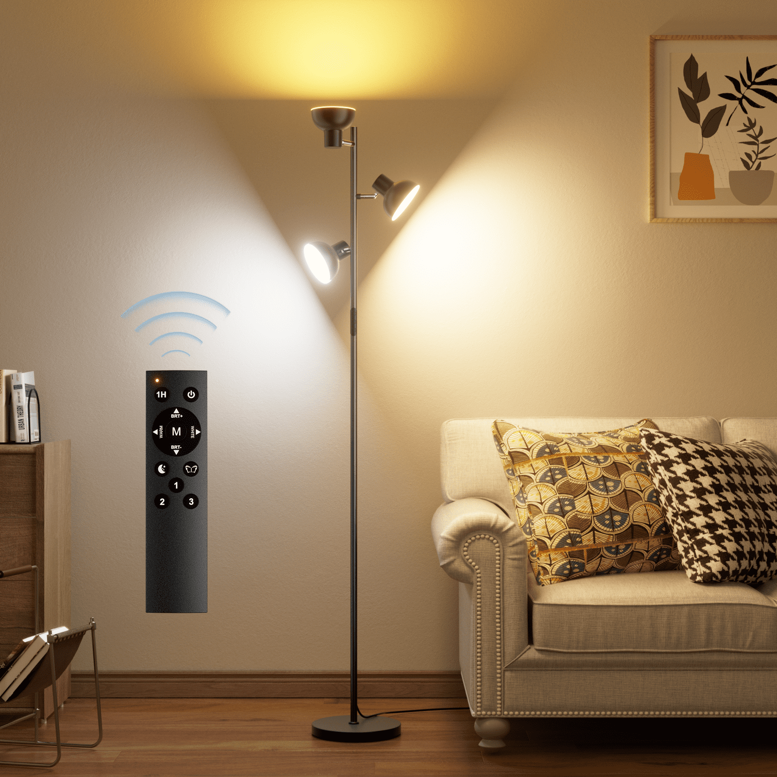 3 Light Tree Floor Lamp, 42W Dimmable LED Standing Lamp with Remote Control, Modern 4 Color ...