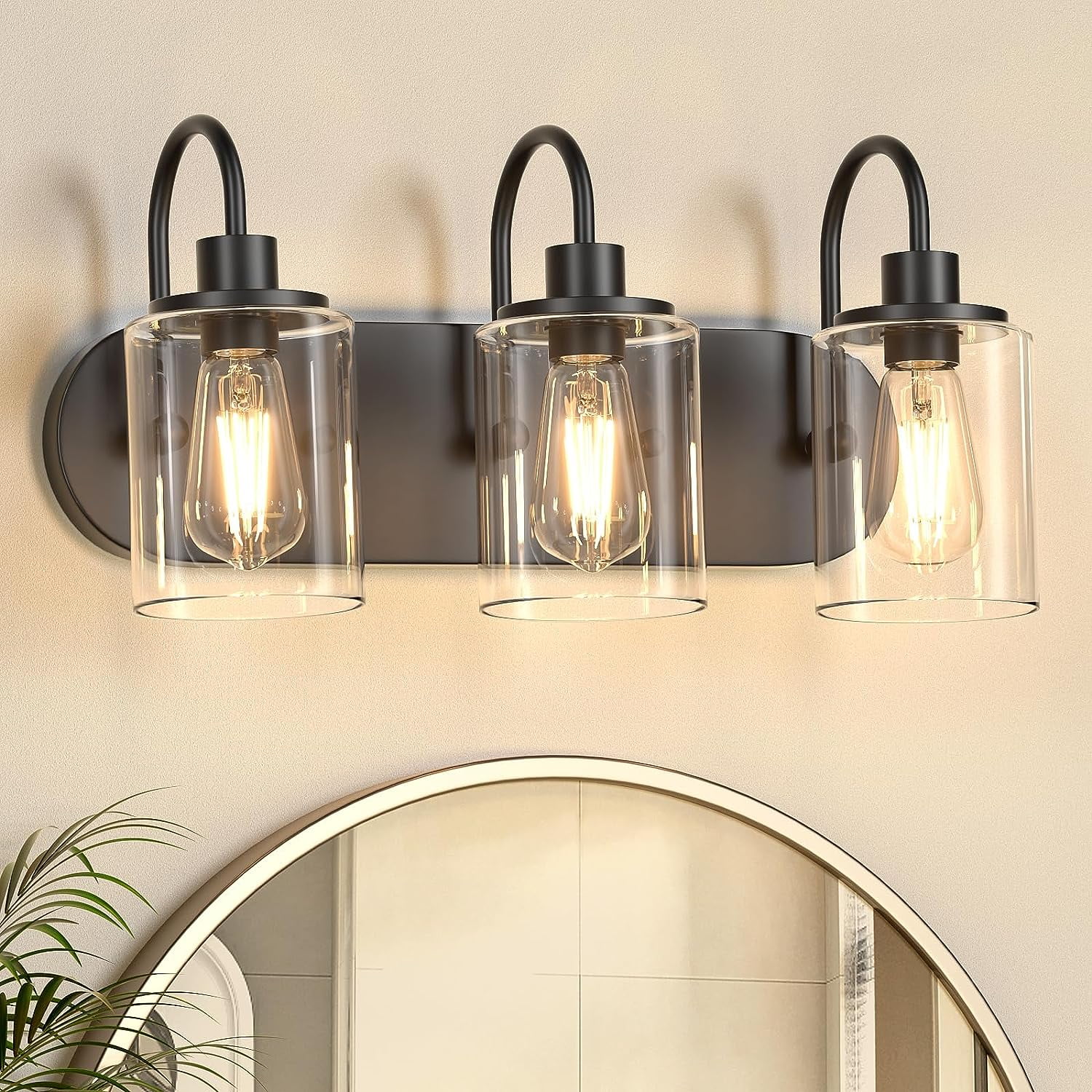 3 Light Vanity Bathroom Light Fixture over Mirror with Clear Glass ...