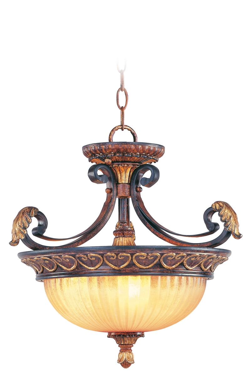 3 Light Verona Bronze Chain Hang/Ceiling Light fixture with Rustic Art ...