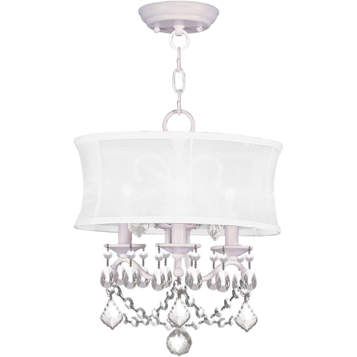3 Light White Mini Chandelier/Ceiling Light fixture with Off White Silk Shimmer Shade - Walmart.com