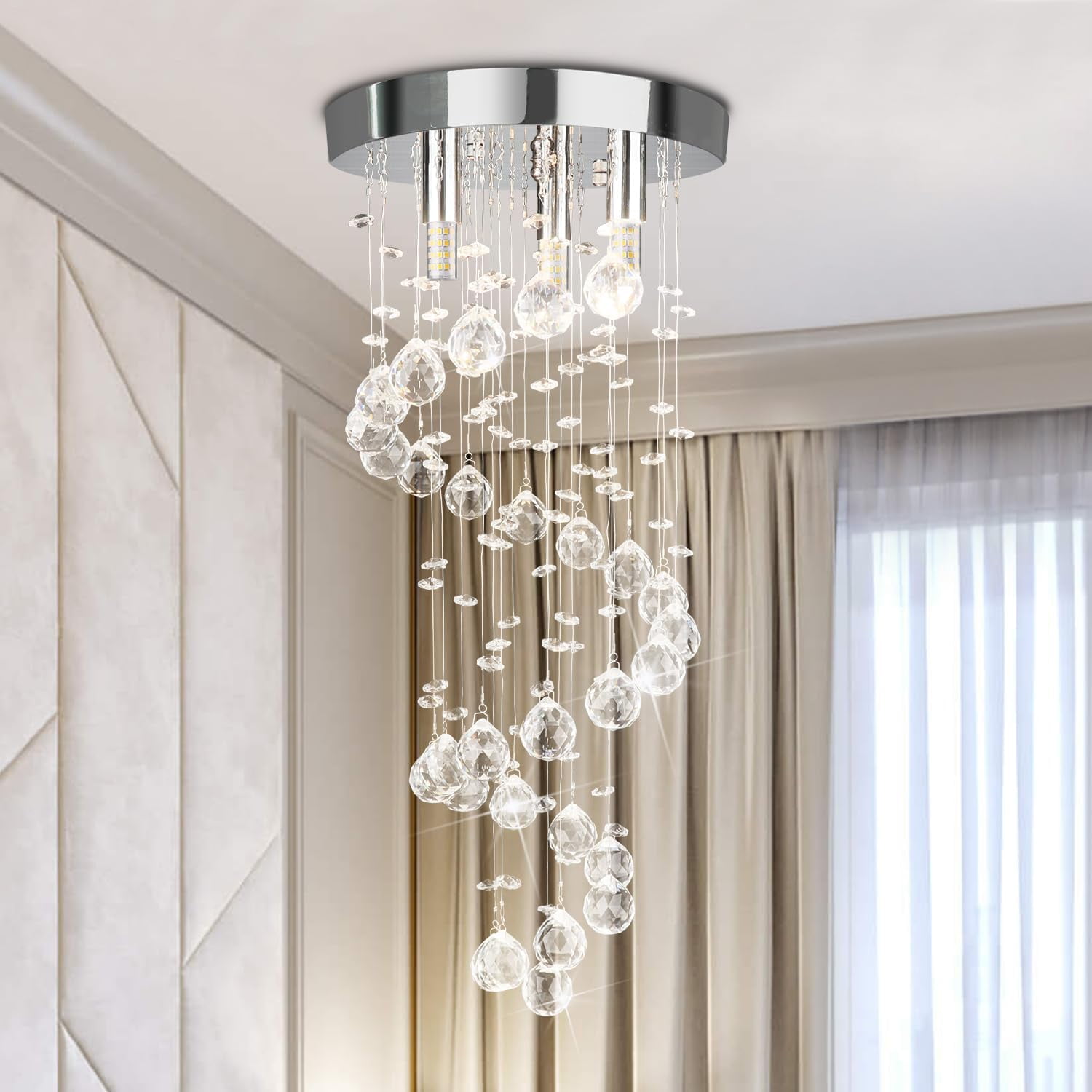 3-Lights Spiral Crystal Chandelier, Modern Raindrop Light Fixture ...