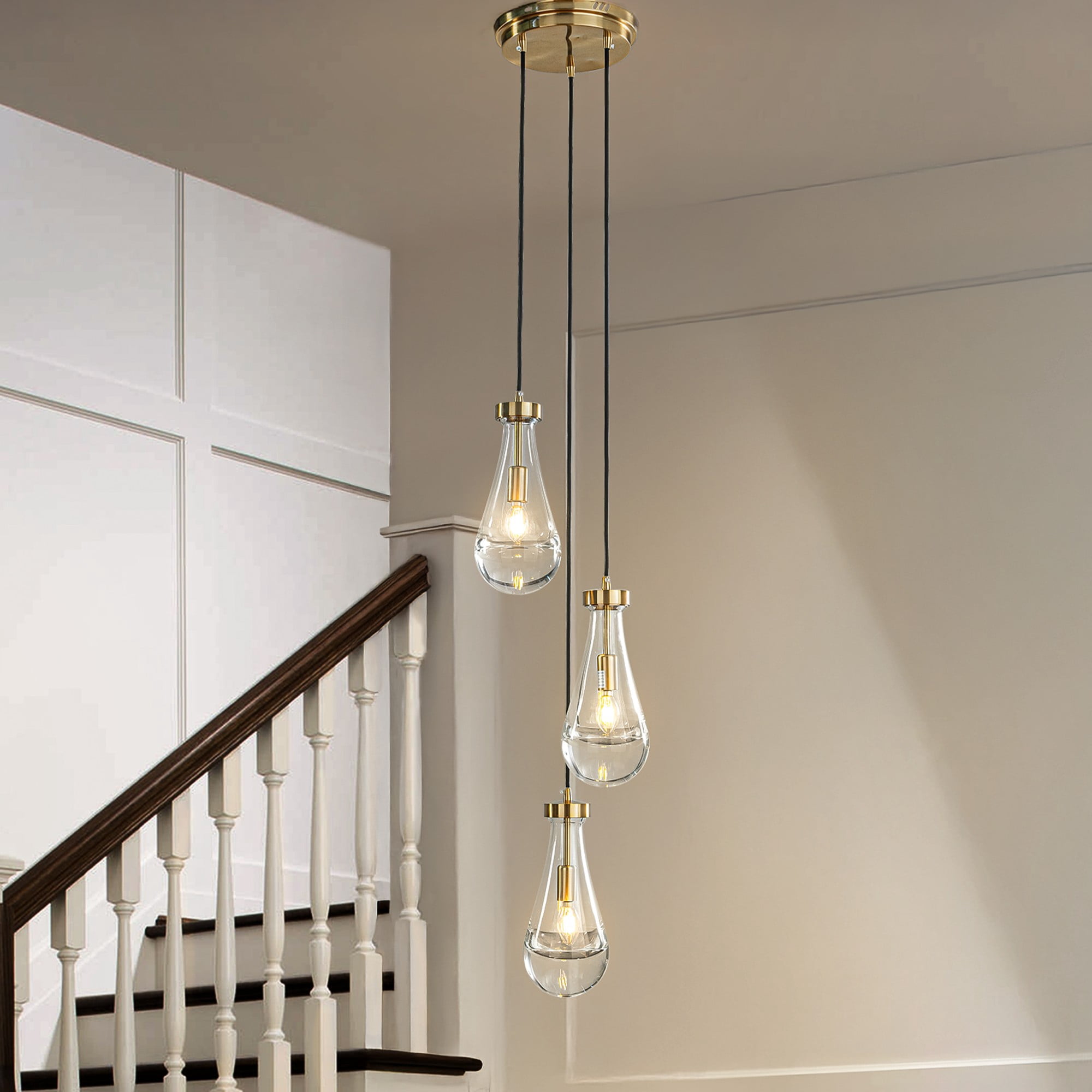 3 Lights W9 in Farmhouse Raindrop Glass Chandelier Modern Teardrops ...