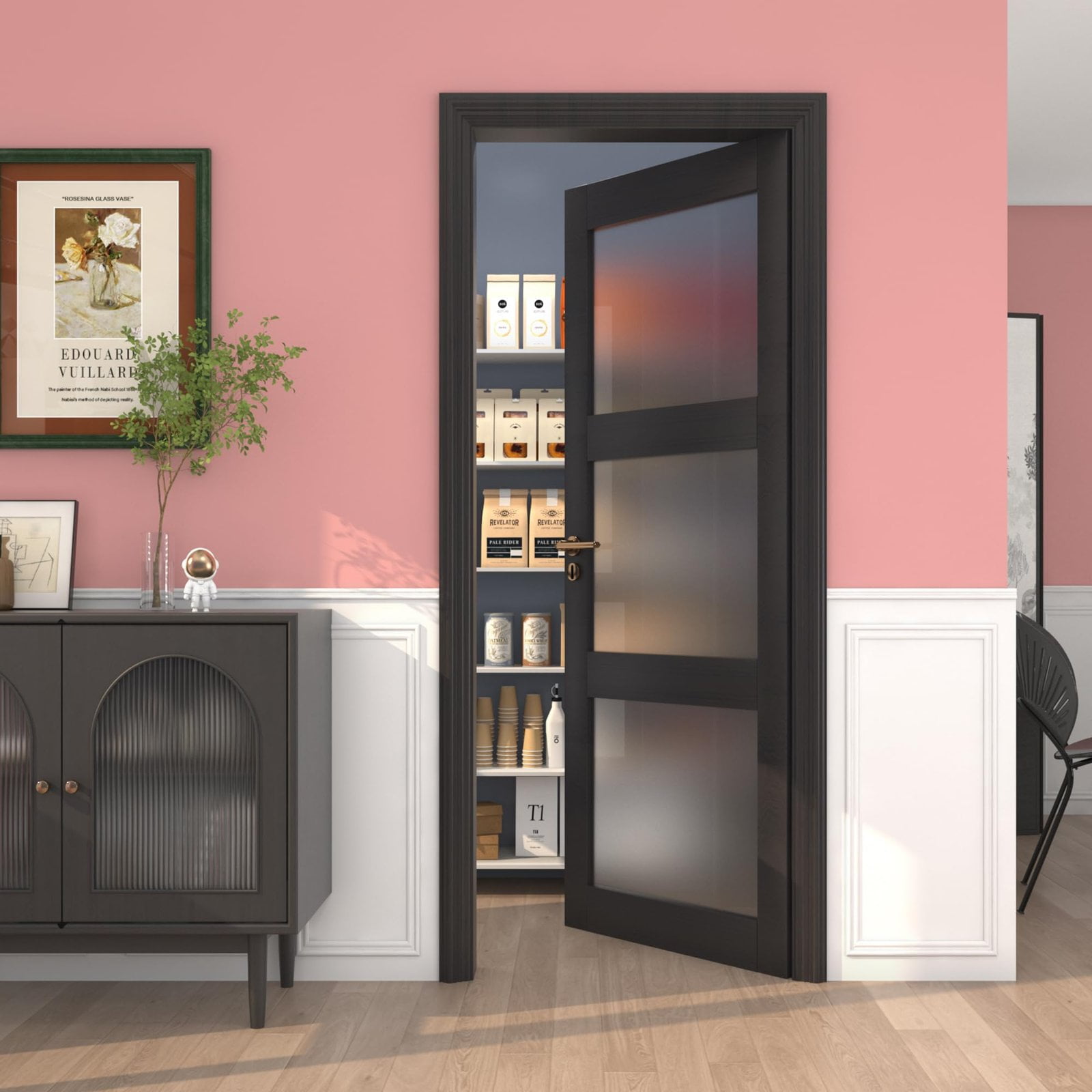 3-Lite Glass French Interior Door, Pre-Assembled Solid Wood Barn ...