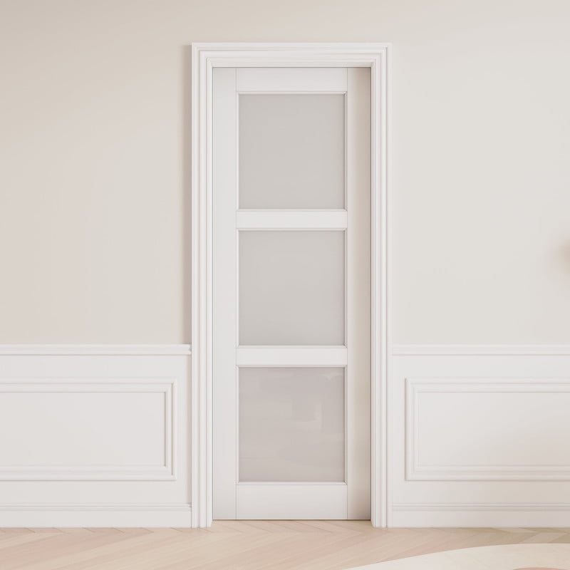 3-Lite Tempered Frosted Glass Pocket Door with Hardware Kit & Soft ...