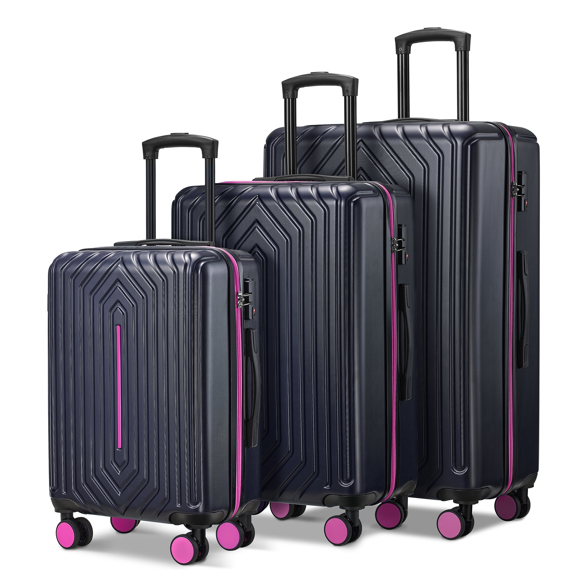 3 Luggage Sets ABS Hardshell Suitcase Set with TSA Lock Durable Spinner ...