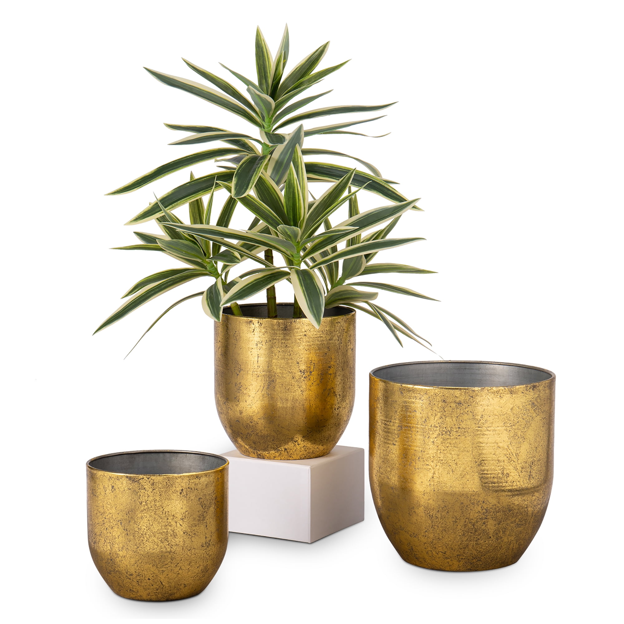 3 Metal Flower Vase Shabby Frosted Gold Galvanized Pots Home ...