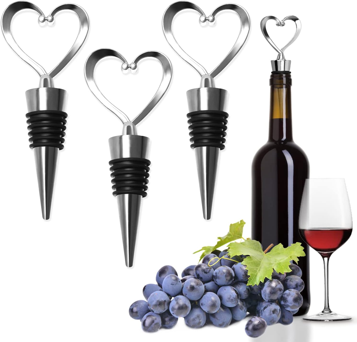 3 Metal Heart-Shaped Bottle Stoppers for Wine Champagne Sparkling Wine ...