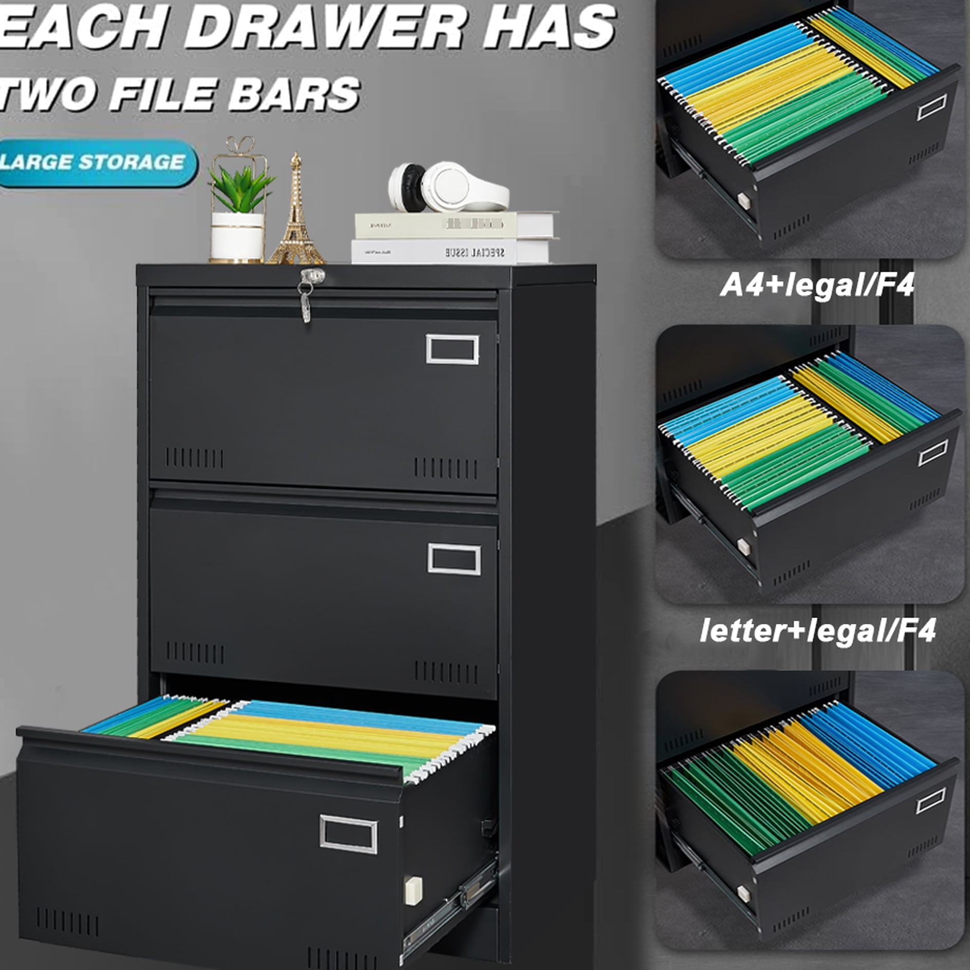 3 Metal Office Filing Cabinet, Spacious Interior & Proofing 3 Drawer ...