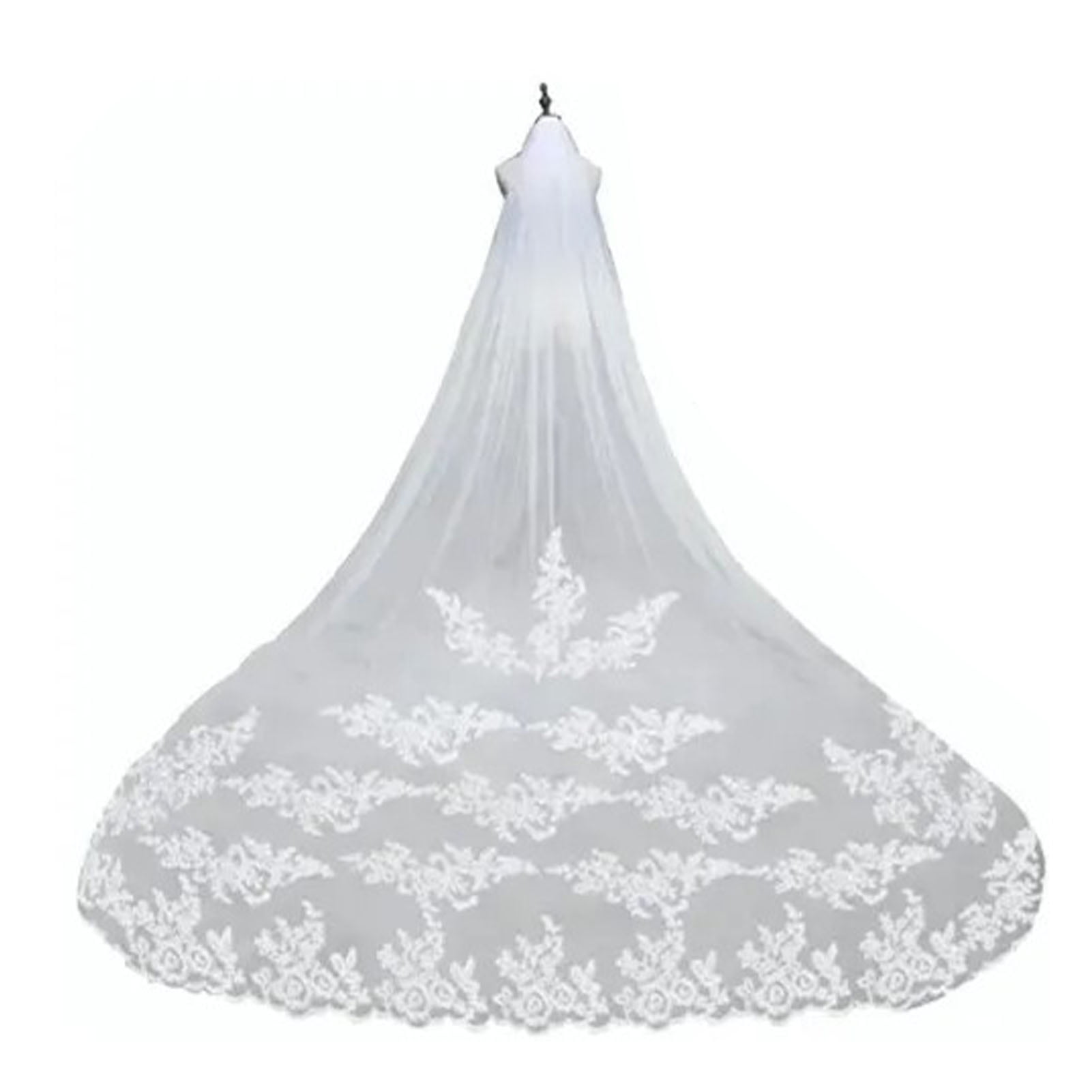 3 Meter Bridal Veil Lace Applique Metal Comb Fixing Ultra Long Bridal ...