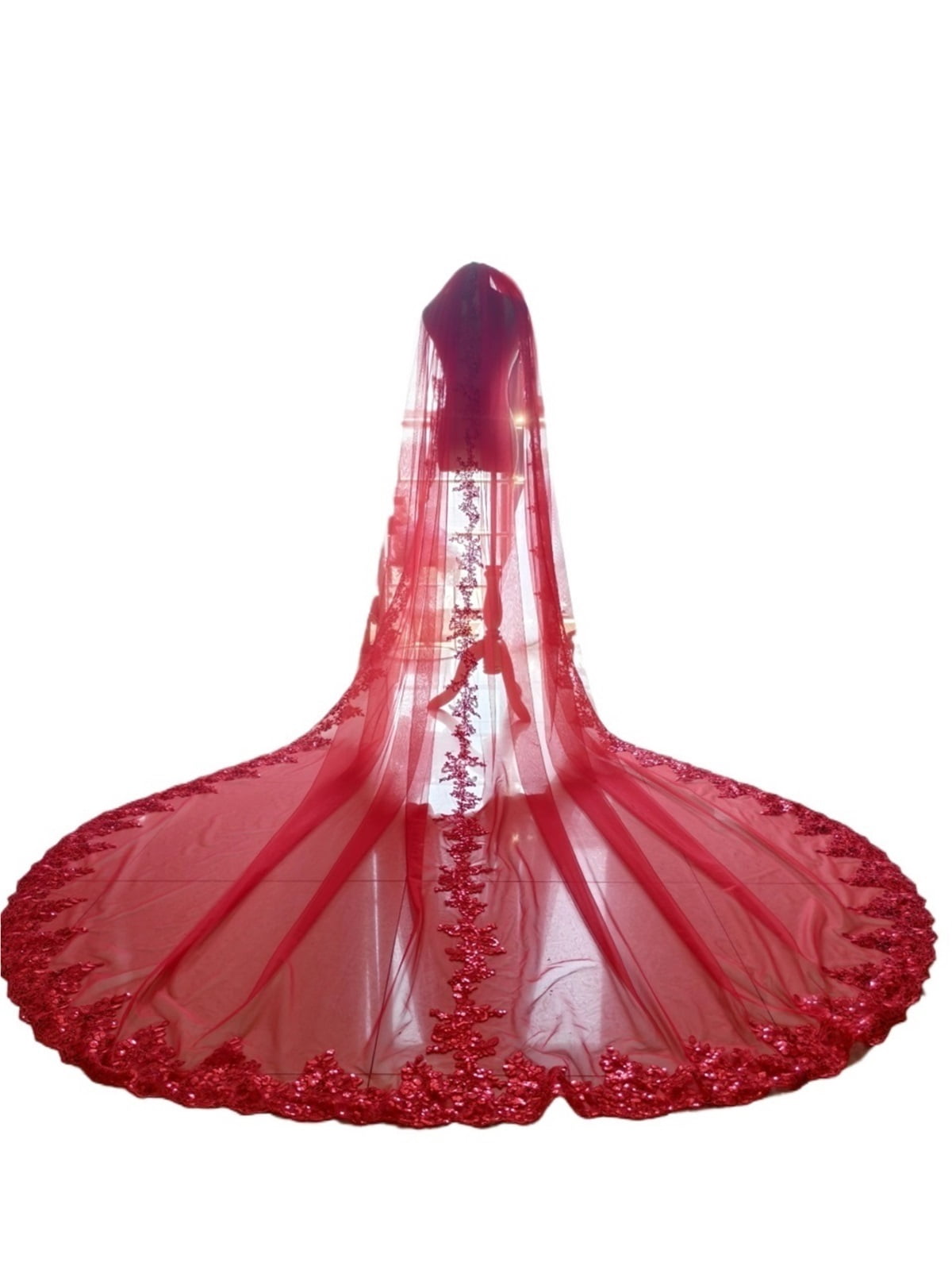 3 Meter Cathedral Wedding Veils Long Edge Bridal Red Veil Wedding ...