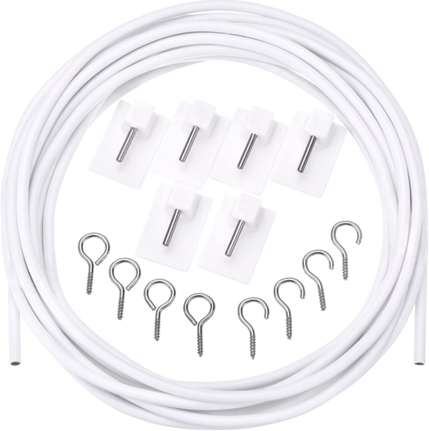 3 Meter Curtain Wire with 6 Pack Self Adhesive Hooks, 4 Pairs of Hooks ...