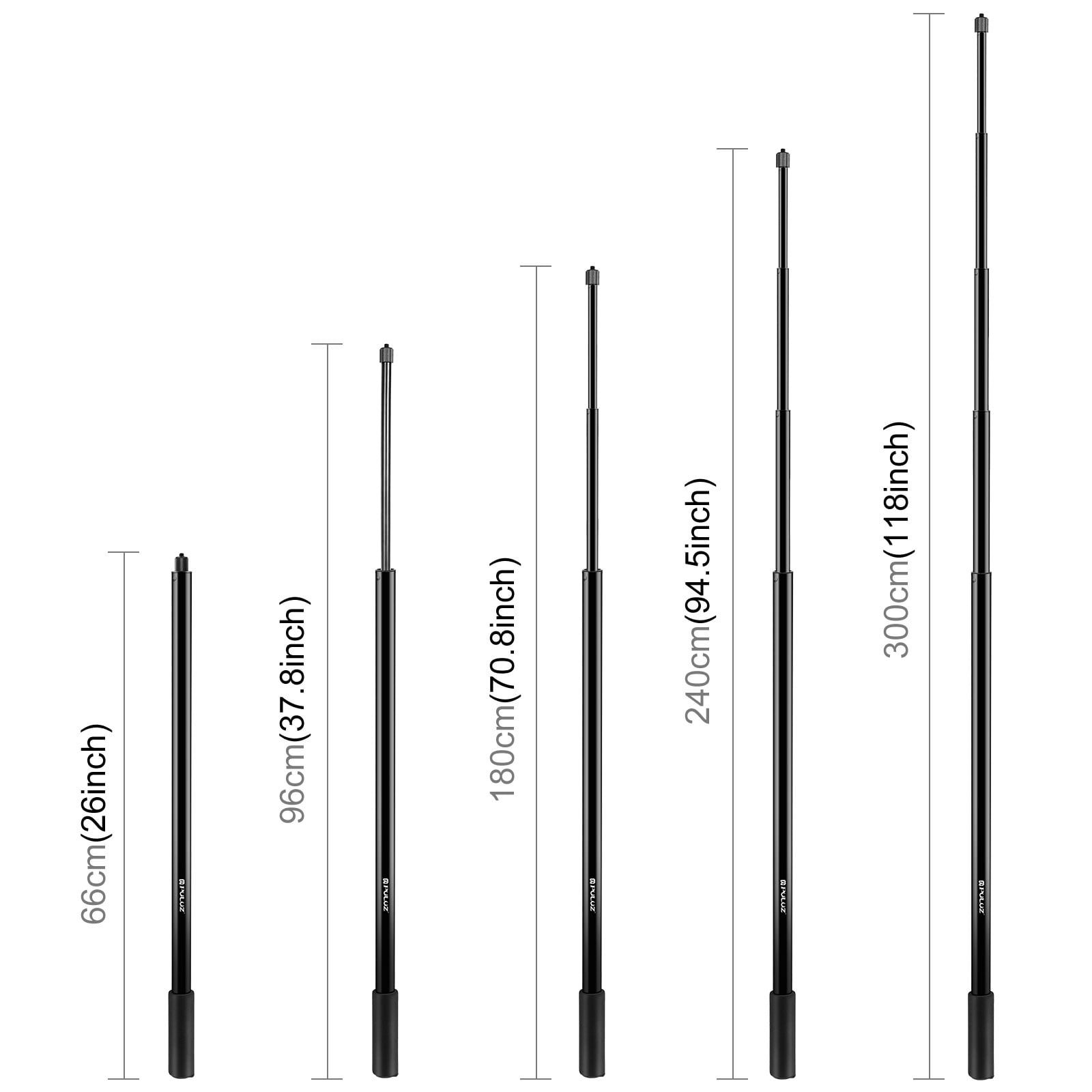3 Meters/118-inch Portable Selfie Stick Telescoping Selfie Stand Aluminum Alloy 5 Sections With ...