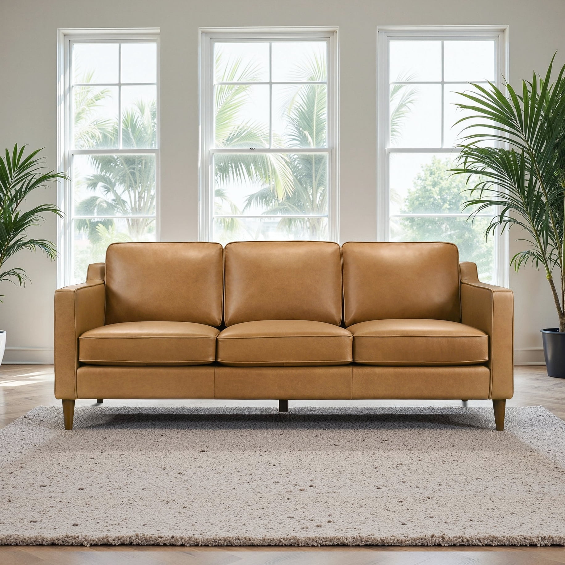 3 Mid Century Tan Leather Recliner - Modern And Comfortable 3 Seats ...