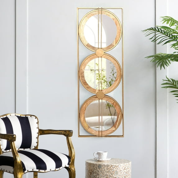 3 Mirror Piece Wall Mirror in Gold Rectangular Frame, Home Wall Decor for Bedroom Living Room ...