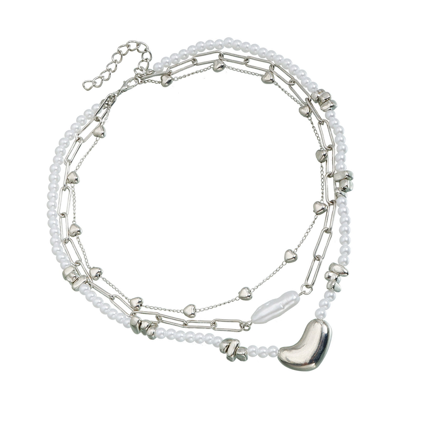 3. Modern Multi-Layer Heart Pendant Necklace Faux Pearls & Alloy ...
