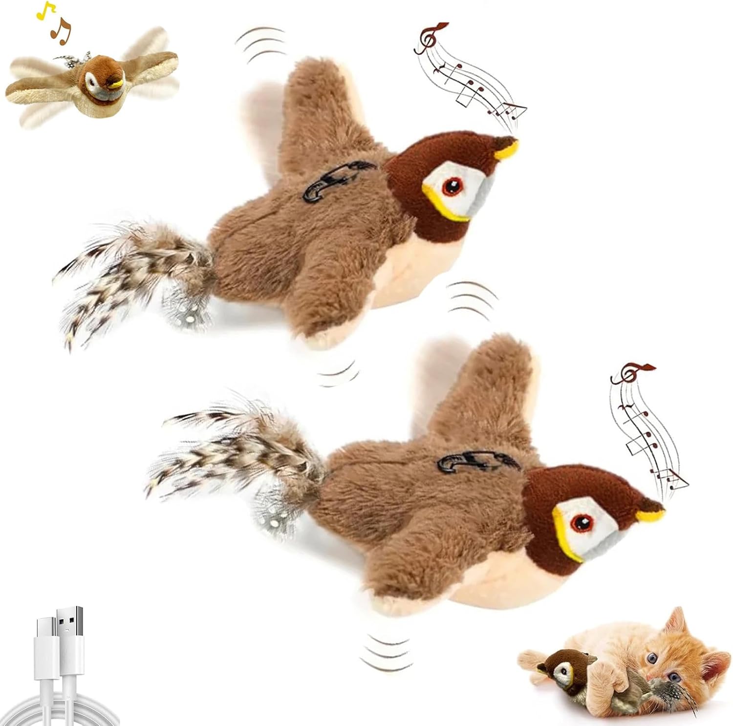 3 Modes Chasey Bird, Flappychase Interactive Cat Toy, Flapping Bird Cat ...
