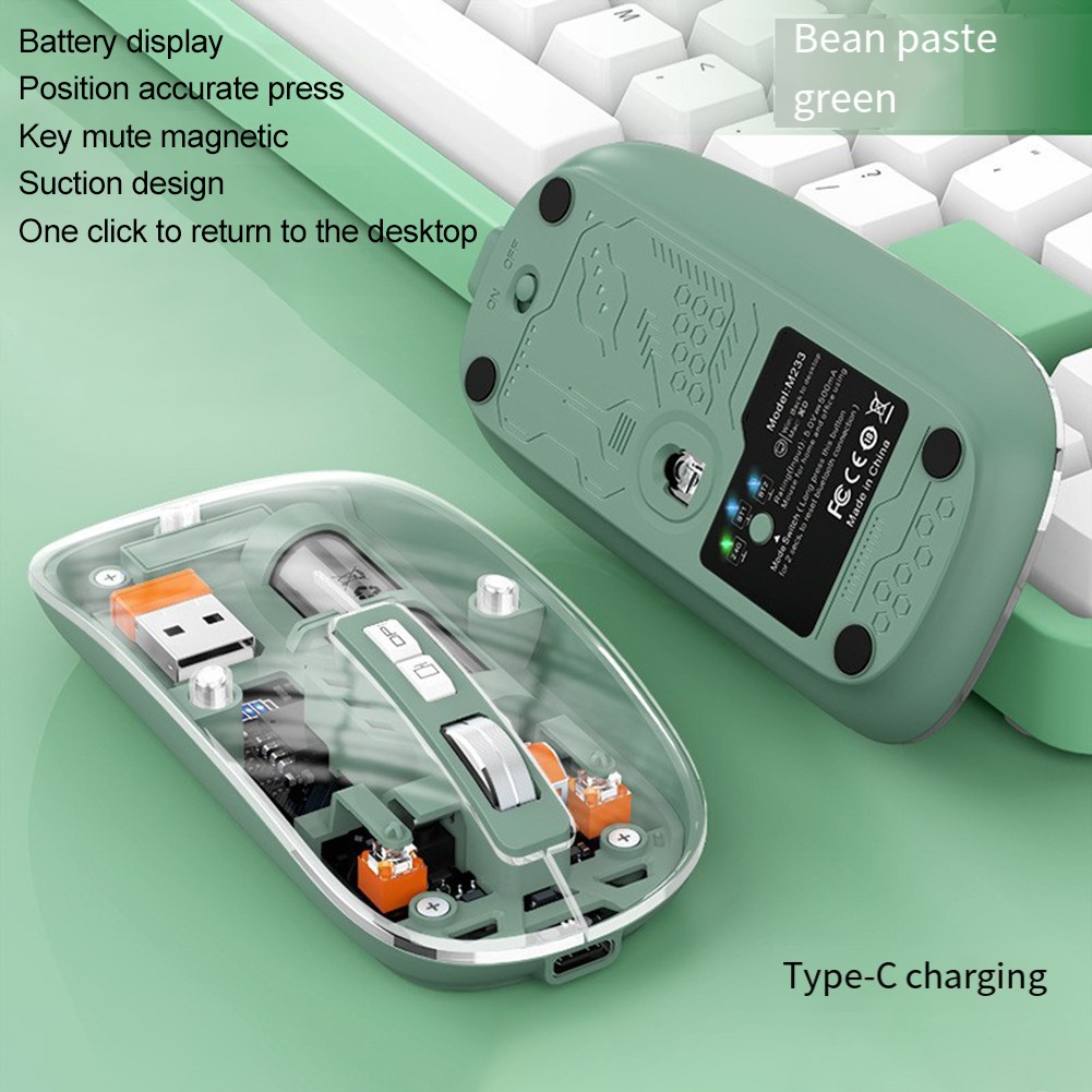 3 Modes Transparent Mouse USB 2400Dpi Desktop Type-C Adjustable ...