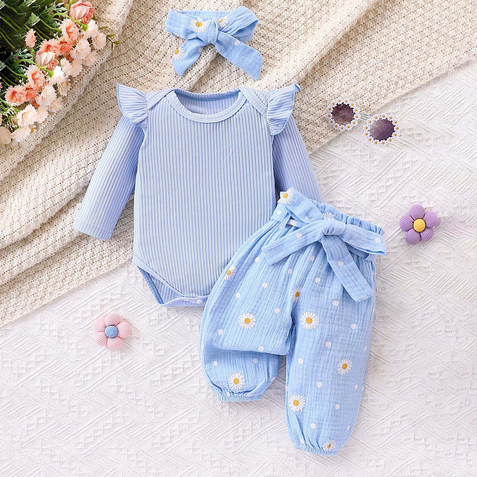 3 Months Newborn Baby Girl Clothes Basic Plain Solid Ribbed Knit Ruffle ...