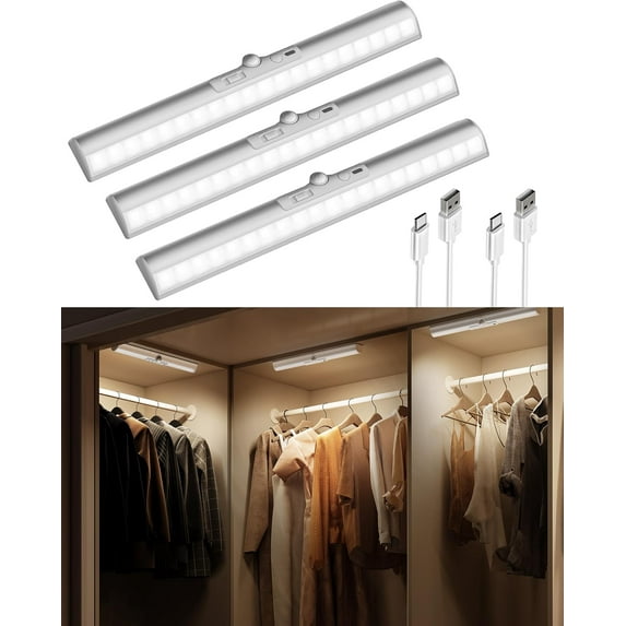 3 Motion Sensor Closet Light with Eye-Protection Design, 1800mAh Under ...