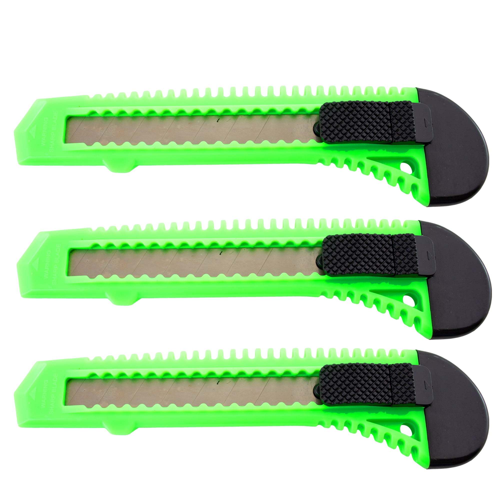 3 NEON GREEN Safety Box Cutter Utility Knife Retractable Snap off Razor ...