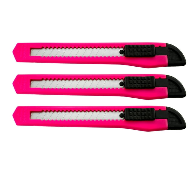 3 Neon Pink Box Cutters Utility Knifes Heavy Duty Industrial Strength ...
