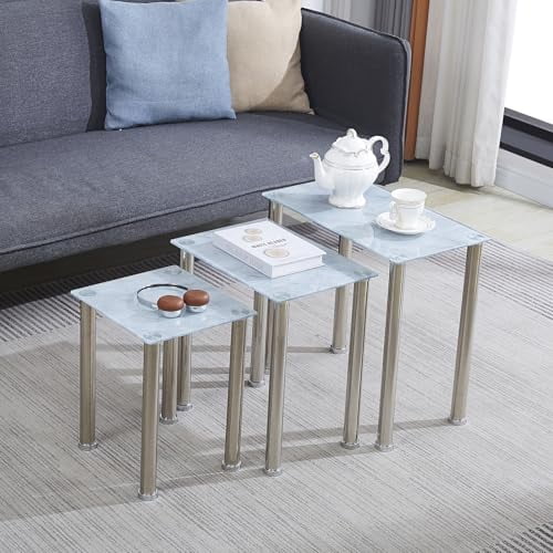 3 Nested Table Glass Living Room Nesting Table Set of 3 End Table for ...