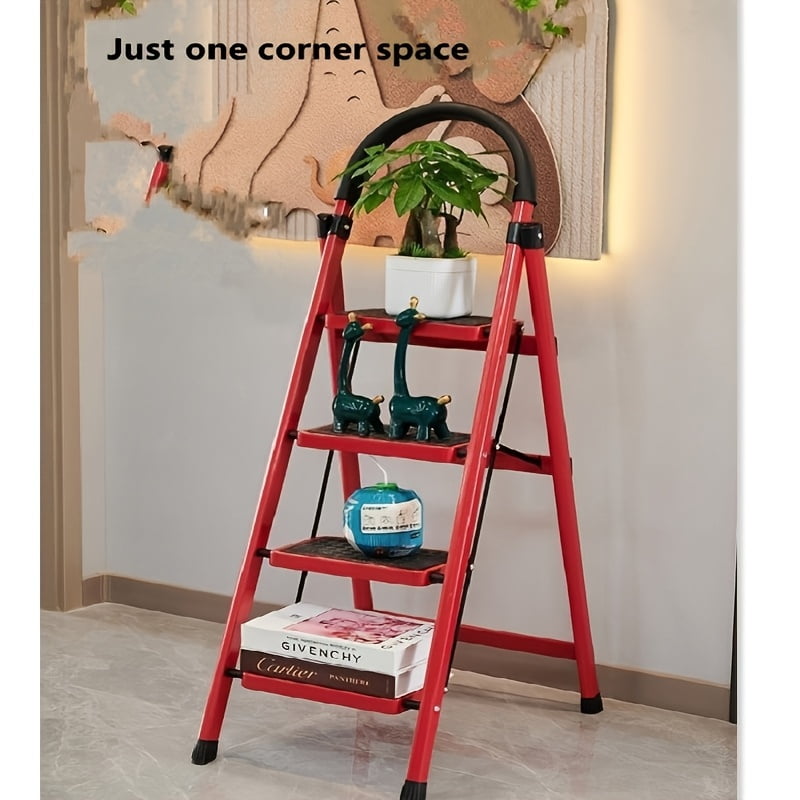 3 Non-slip Step Ladder, Quick Folding Steel Ladder Sturdy Metal ...
