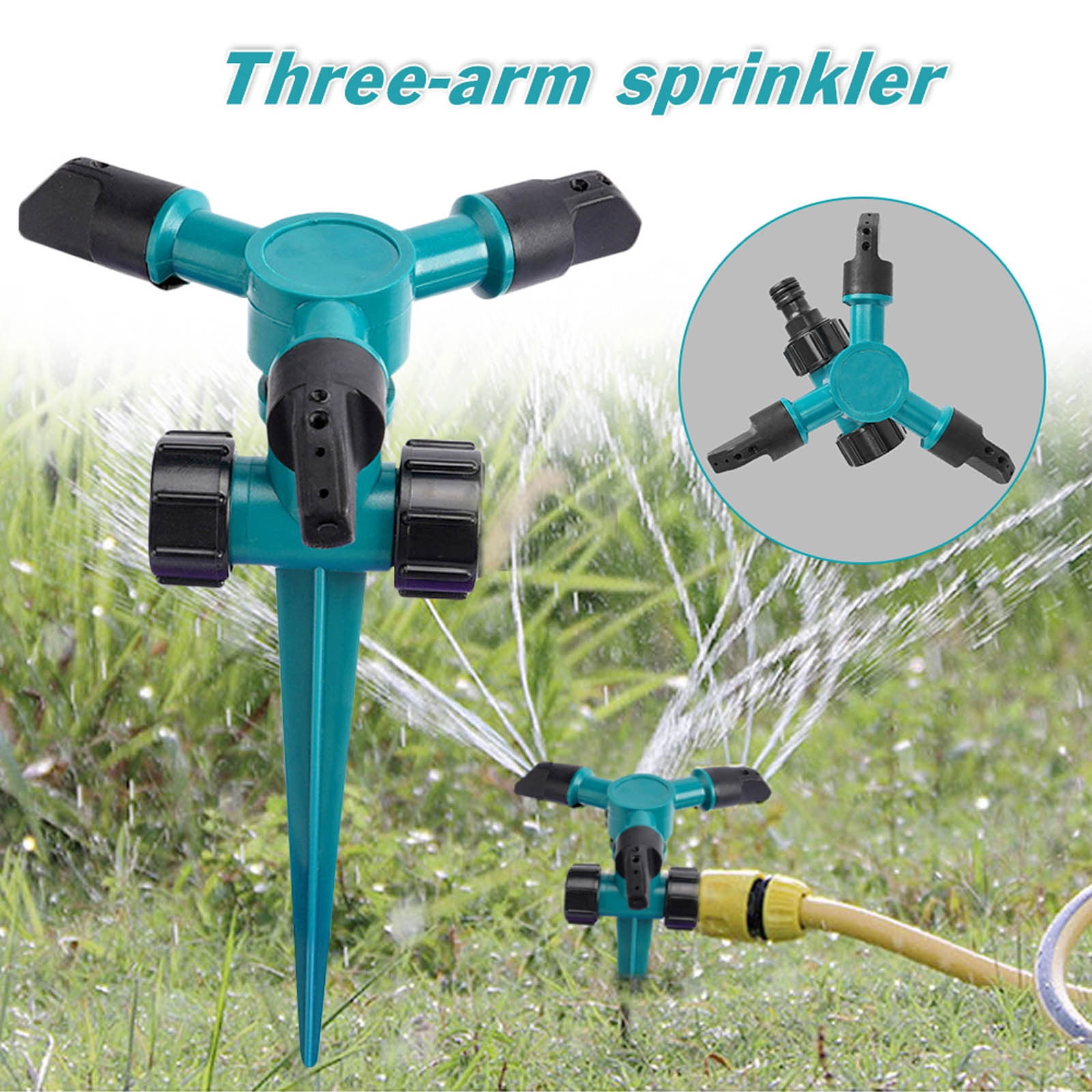 3 Nozzle 360-Degree Circular Rotating Garden Watering, Plastic Ground ...