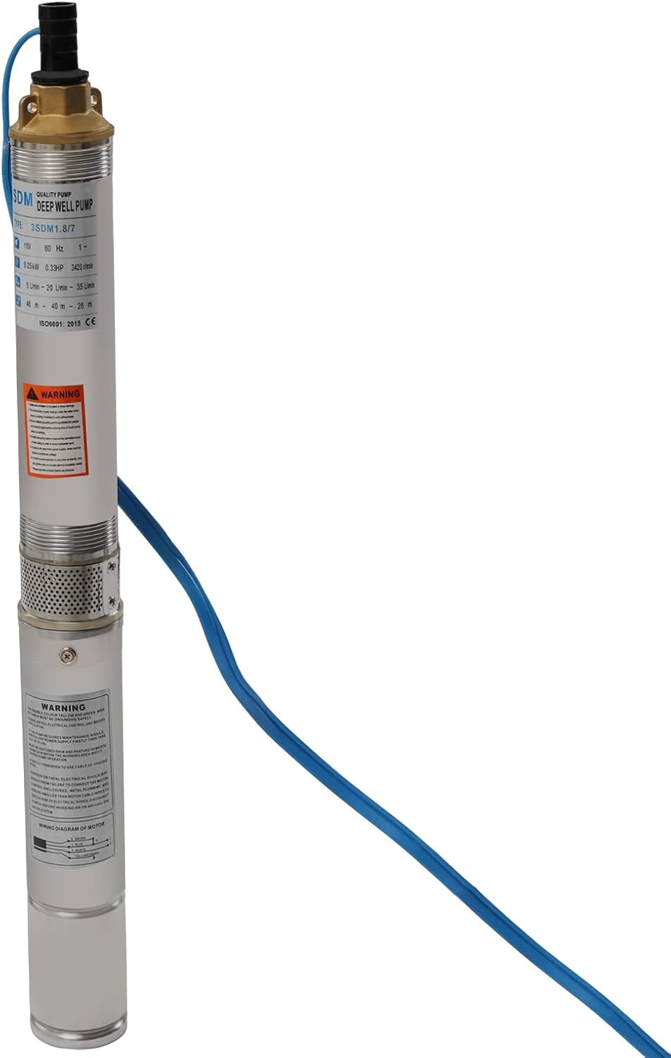 3" OD Submersible Water Pump, 110V/60Hz 0.25KW/0.33HP Stainless Steel ...