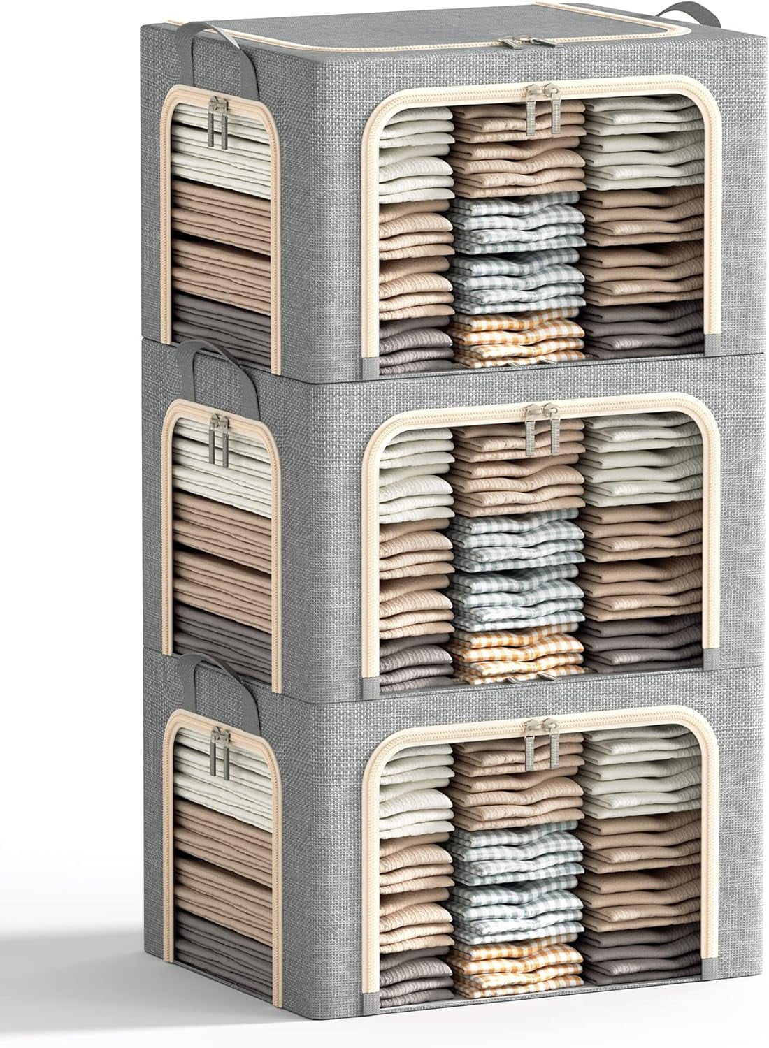 3 Opeings Large Clothes Storage Bins with Metal Frame, Foldable Storage ...