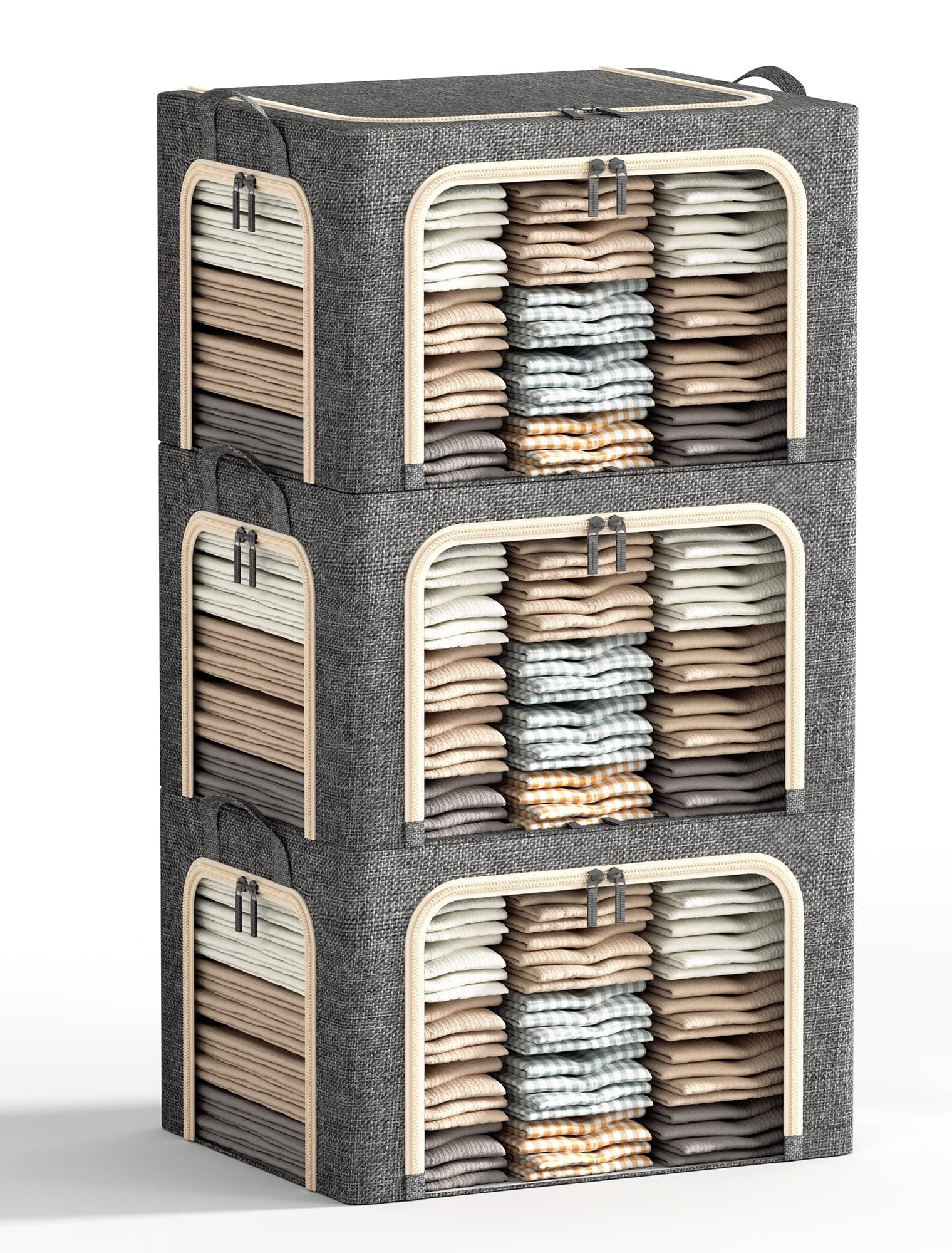 3 Opeings Large Clothes Storage Bins With Metal Frame Foldable Bin For ...