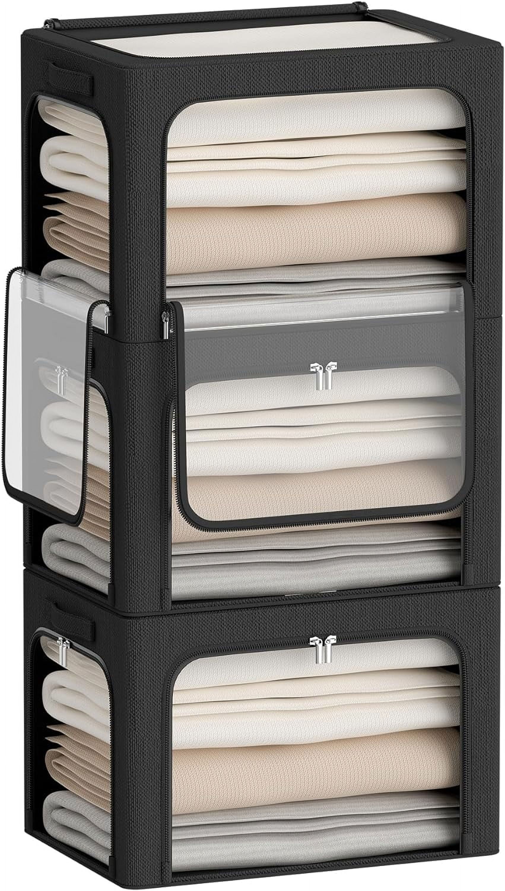 3 Openings Clothes Storage Bins Box - 3Pack Stackable Foldable Bin With ...