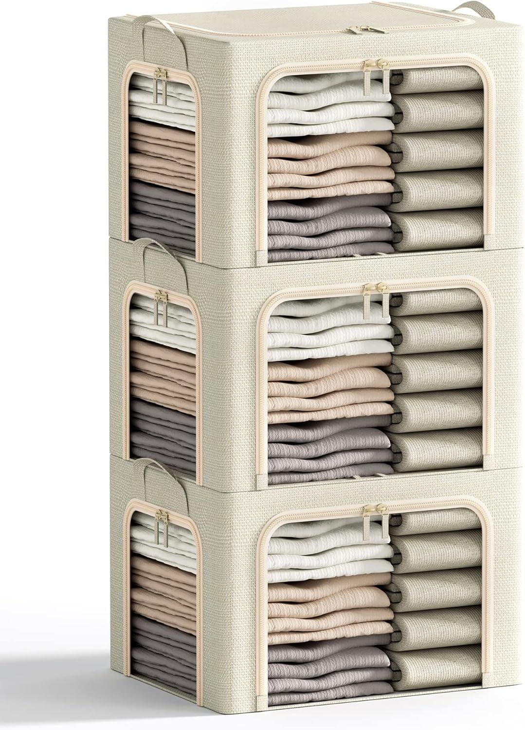 3 Openings Clothes Storage Bins with Metal Frame, Foldable Storage Bin ...