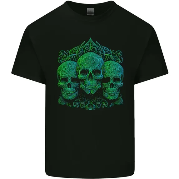 3 Ornate Green Skulls Gothic Goth Mens Womens S-5XL T-Shirt - Walmart.com