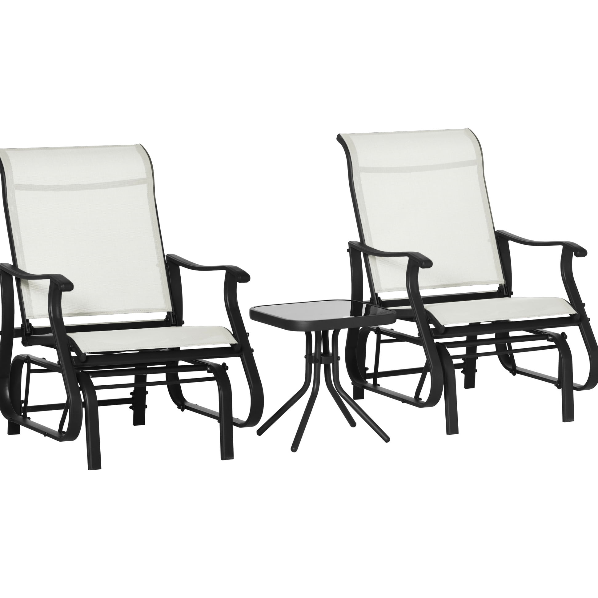 3 Outdoor Glider In Cream White - Steel Frame, Tempered Glass Table For ...