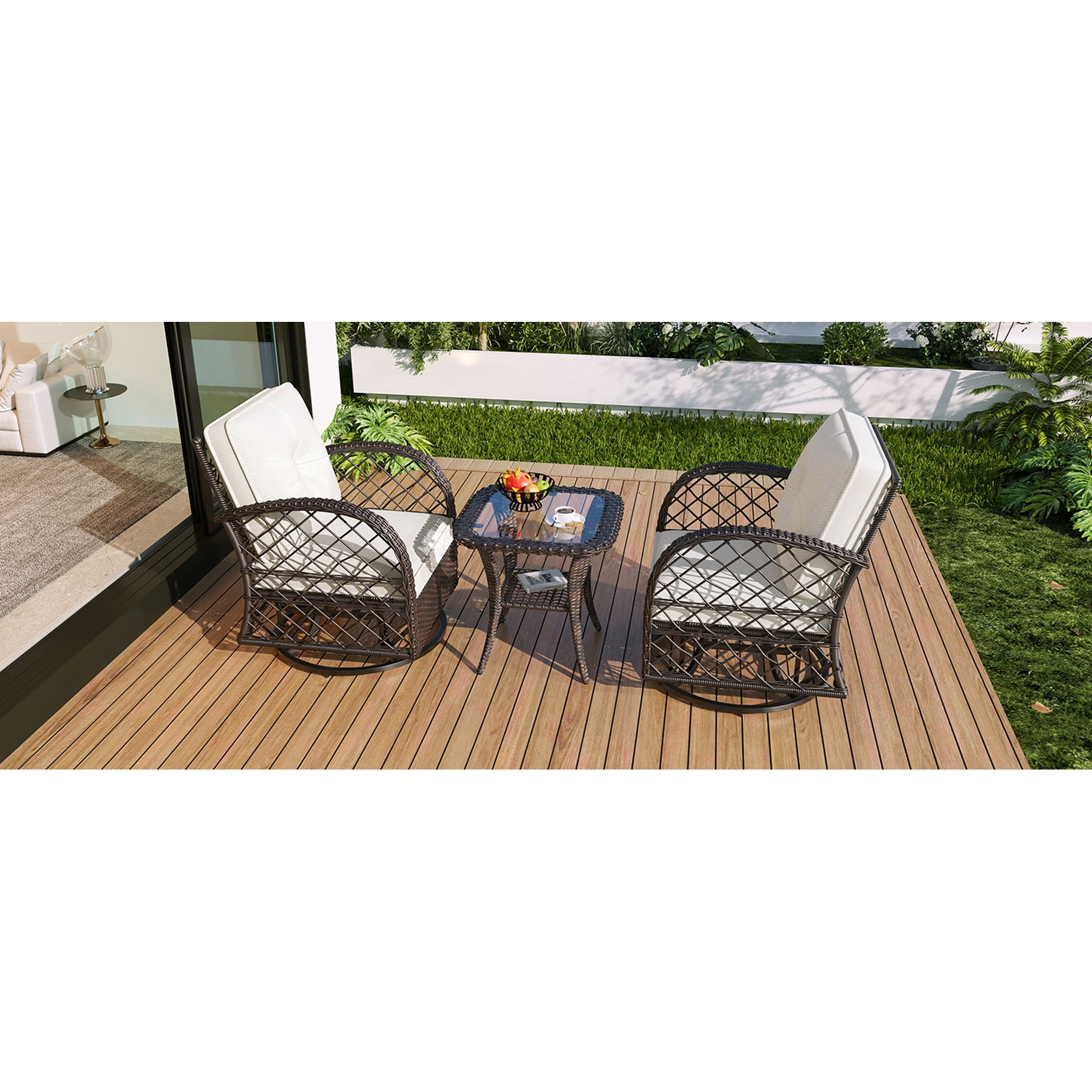 3 Outdoor Seating : 2 With Swivel Chairs And Square Table. Garden ...