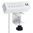 3 Outlet Desk Clamp Power Strip With Ports, White Desktop Surge ...
