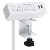3 Outlet Desk Clamp Power Strip With Ports, White Desktop Surge ...
