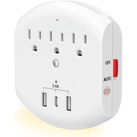 3-Outlet Extender, Multi Plug Outlets with 3 Ports (3.4A Total), Dusk ...