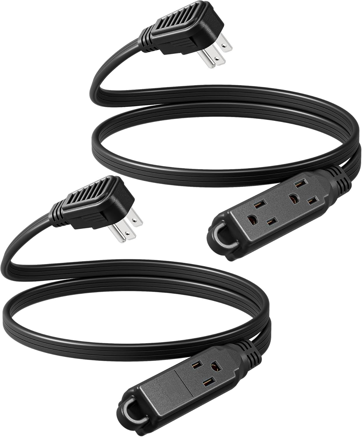 3 Outlet Extension Cord with Flat Plug, 3FT 16/3 Awg Grounded Power ...